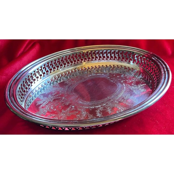 unknown | Kitchen | Oval Silver Plated Tray With Reticulated Rim | Poshmark